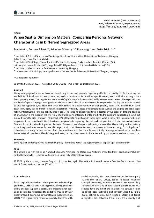 (PDF) When Spatial Dimension Matters: Comparing Personal Network ...