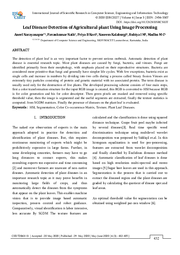 (PDF) Leaf Disease Detection of Agricultural plant Using Image Processing