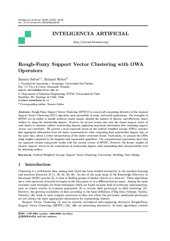 Pdf Rough Fuzzy Support Vector Clustering With Owa Operators