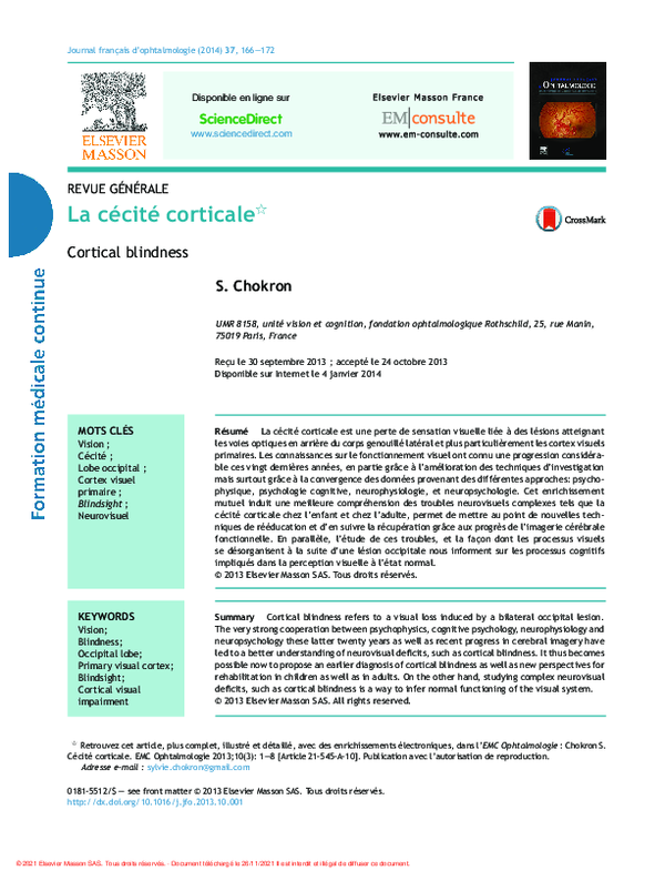 (PDF) La cécité corticale