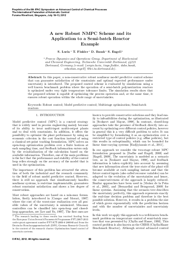 (PDF) A new Robust NMPC Scheme and its application to a semi-batch reactor example