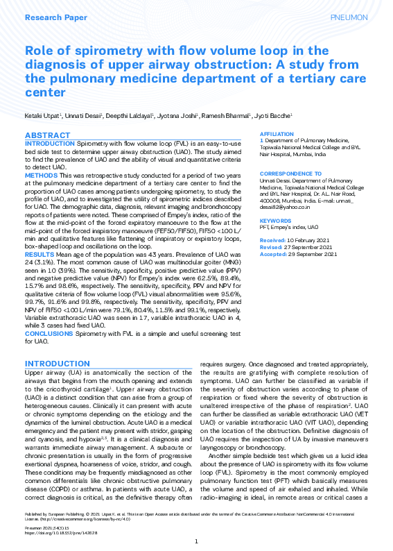 (PDF) Role of spirometry with flow volume loop in the diagnosis of ...