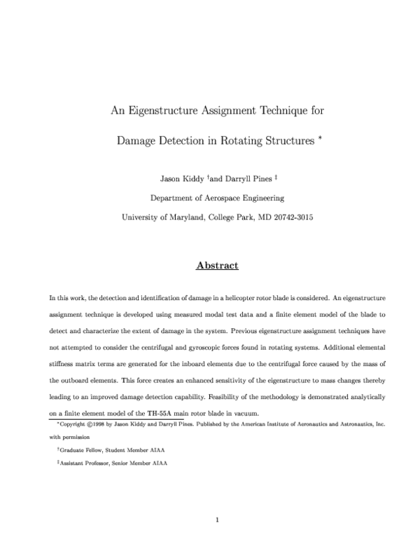 (PDF) Eigenstructure Assignment Technique for Damage Detection in Rotating Structures | Darryll ...