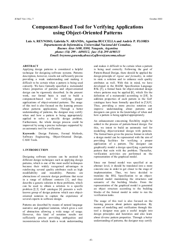 (PDF) Component-Based Tool for Verifying Applications using Object-Oriented Patterns