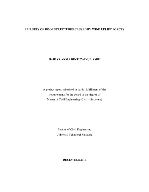 (PDF) Failures of roof structures caused by wind uplift forces