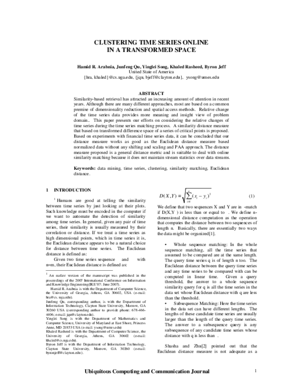 (PDF) Clustering Time Series Online in a Transformed Space