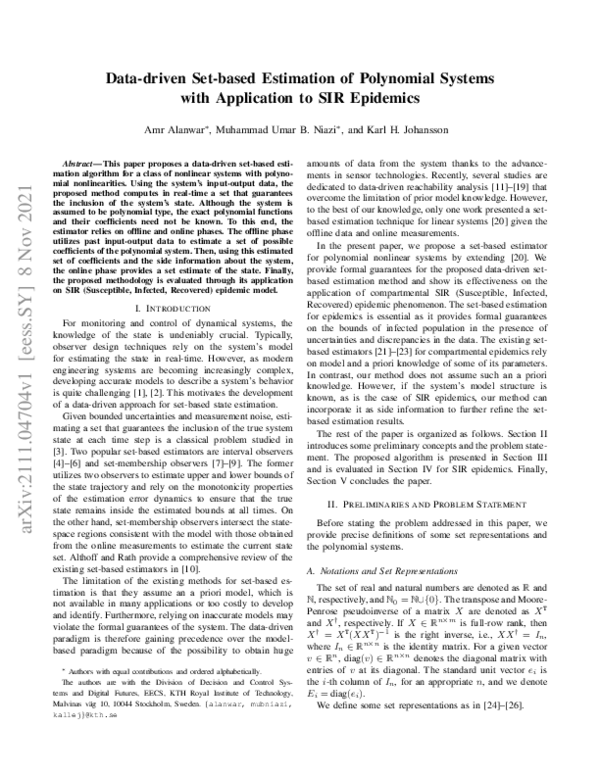 (PDF) Data-driven Set-based Estimation of Polynomial Systems with Application to SIR Epidemics