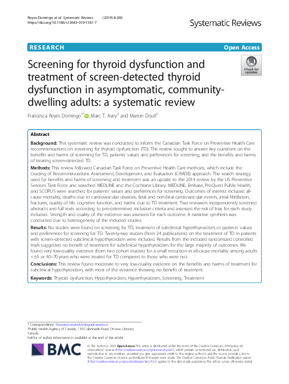 (PDF) Screening for thyroid dysfunction and treatment of screen ...