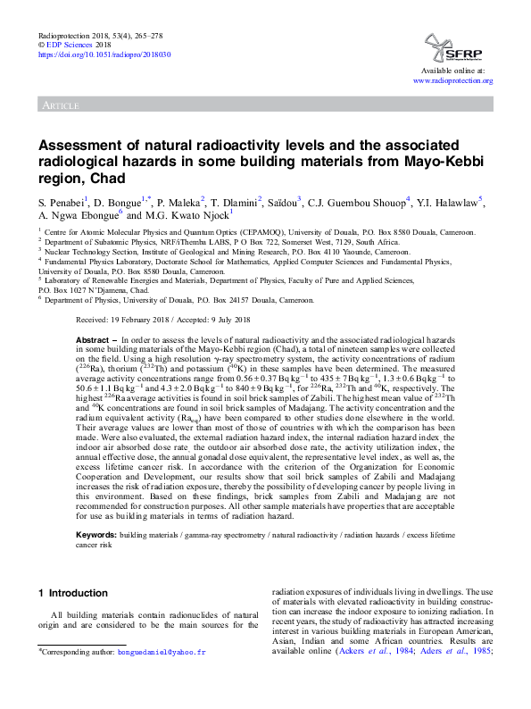 (PDF) Assessment of natural radioactivity levels and the associated ...