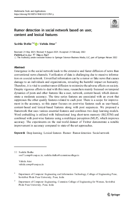 (PDF) Rumor detection in social network based on user, content and lexical features