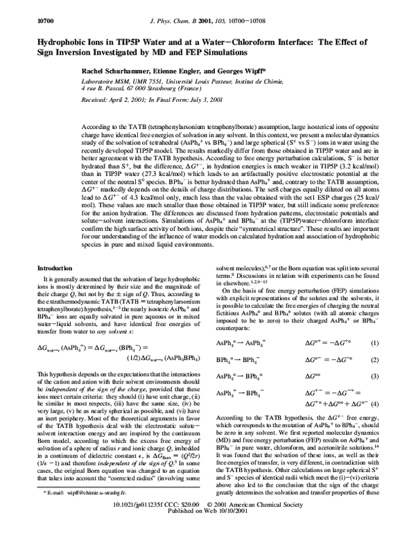 (PDF) Hydrophobic Ions in TIP5P Water and at a Water−Chloroform ...