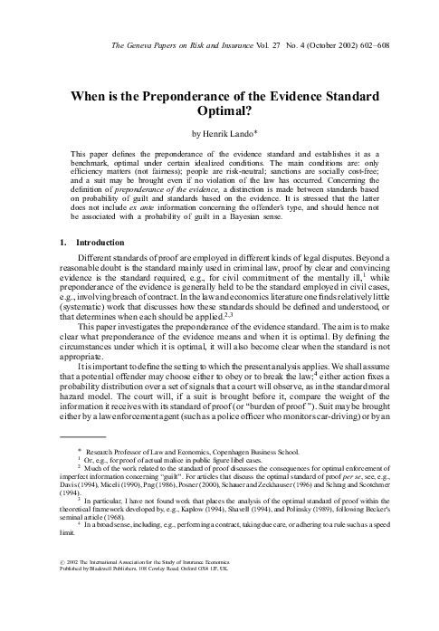 (PDF) When is the Preponderance of the Evidence Standard Optimal ...