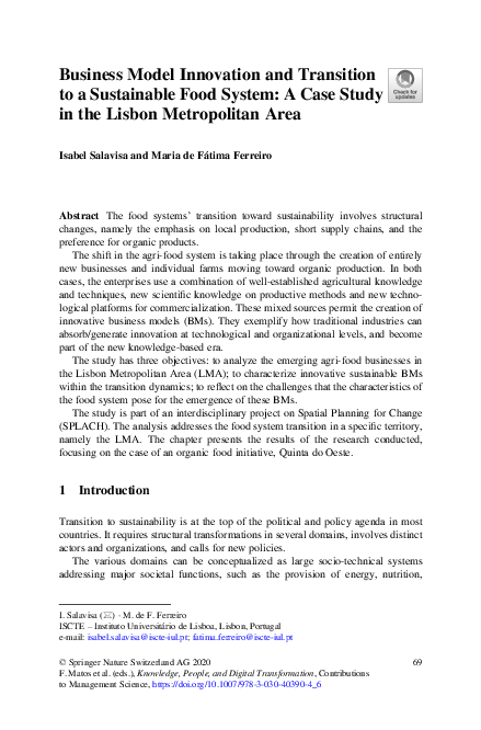 (PDF) Business Model Innovation and Transition to a Sustainable Food System: A Case Study in the ...
