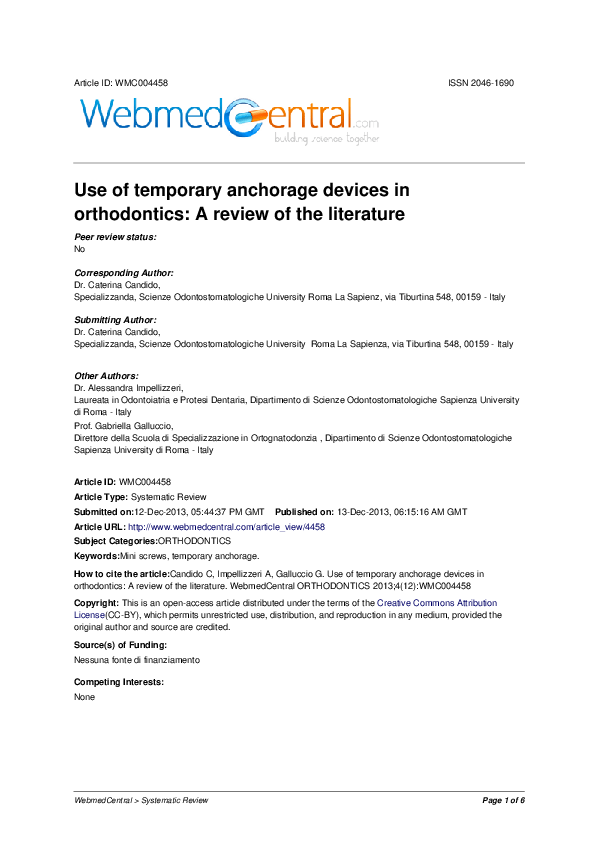 (PDF) Use of temporary anchorage devices in orthodontics: A review of ...