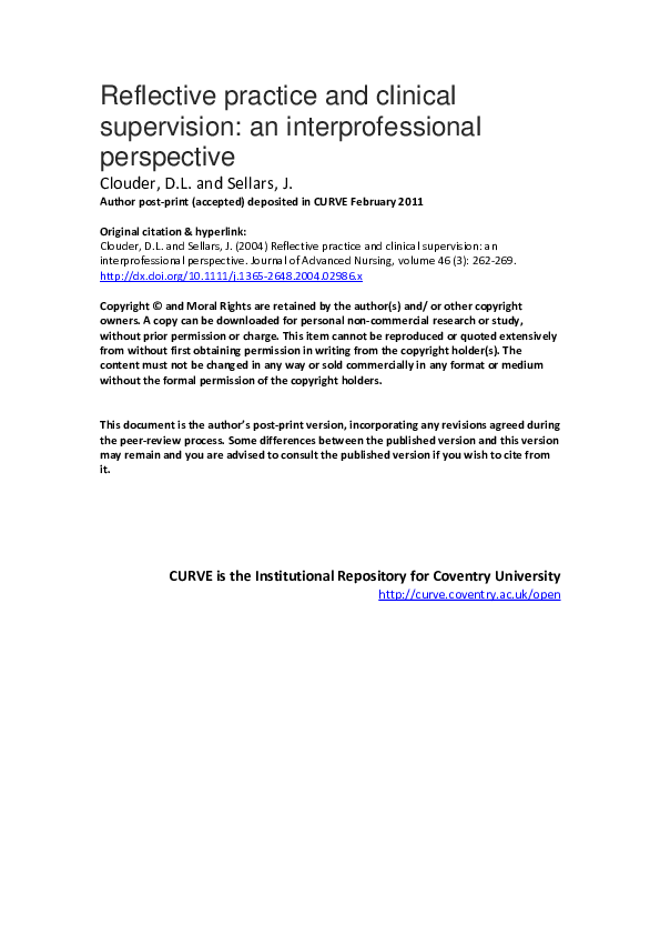(PDF) Reflective practice and clinical supervision: an ...