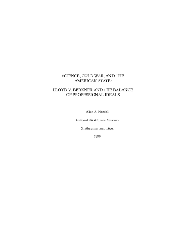 (PDF) Science, Cold War and the American State: Lloyd Berkner and the ...