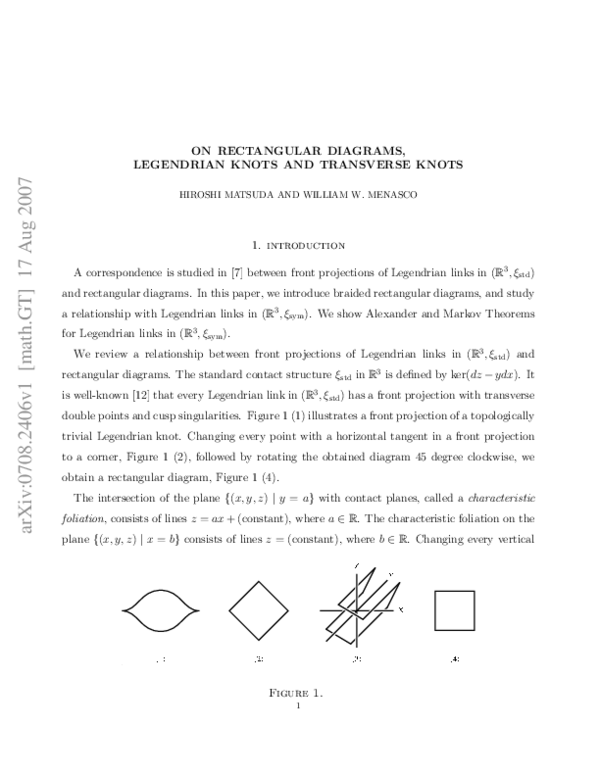(PDF) On rectangular diagrams, Legendrian knots and transverse knots