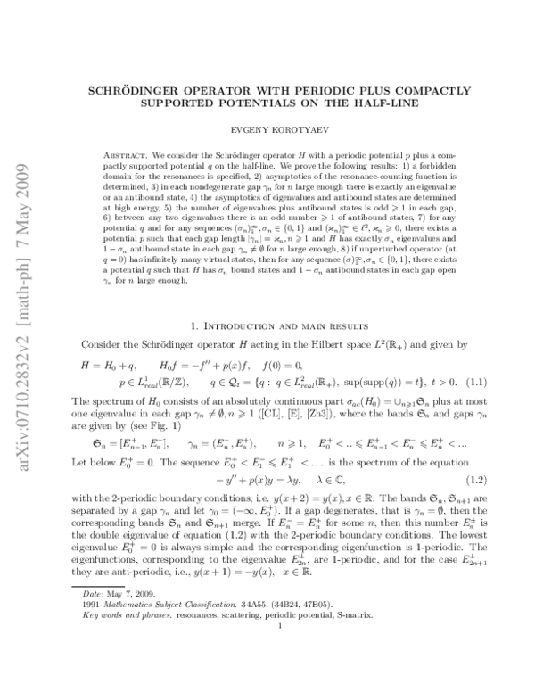 (PDF) Schrödinger operator with periodic plus compactly supported ...