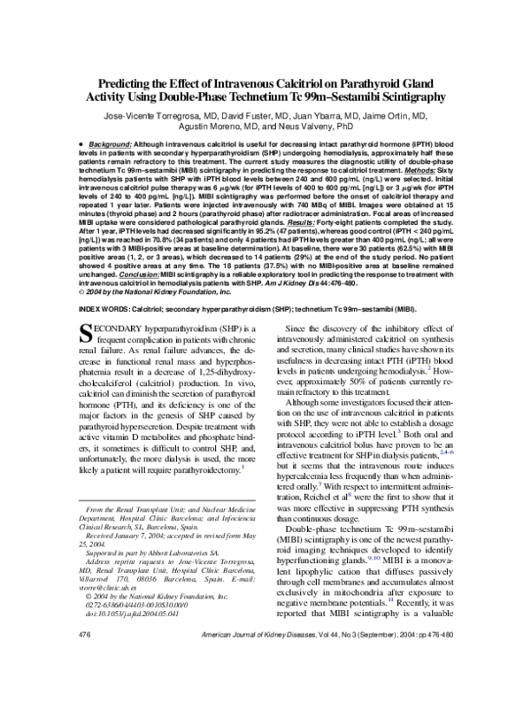 (PDF) Predicting the effect of intravenous calcitriol on parathyroid ...
