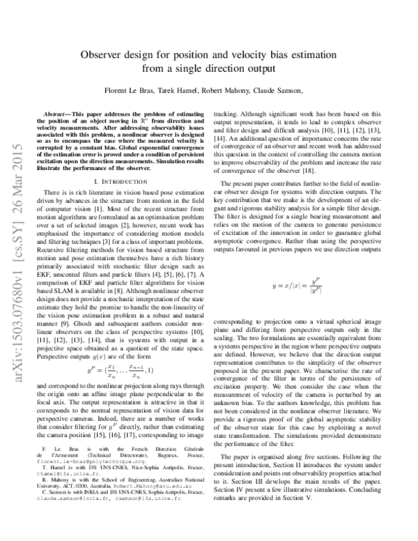 (PDF) Observer design for position and velocity bias estimation from a ...