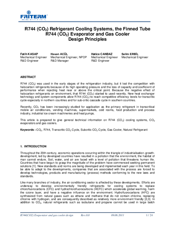 (PDF) R744 (CO2) Refrigerant Cooling Systems, the Finned Tube R744 (CO2 ...