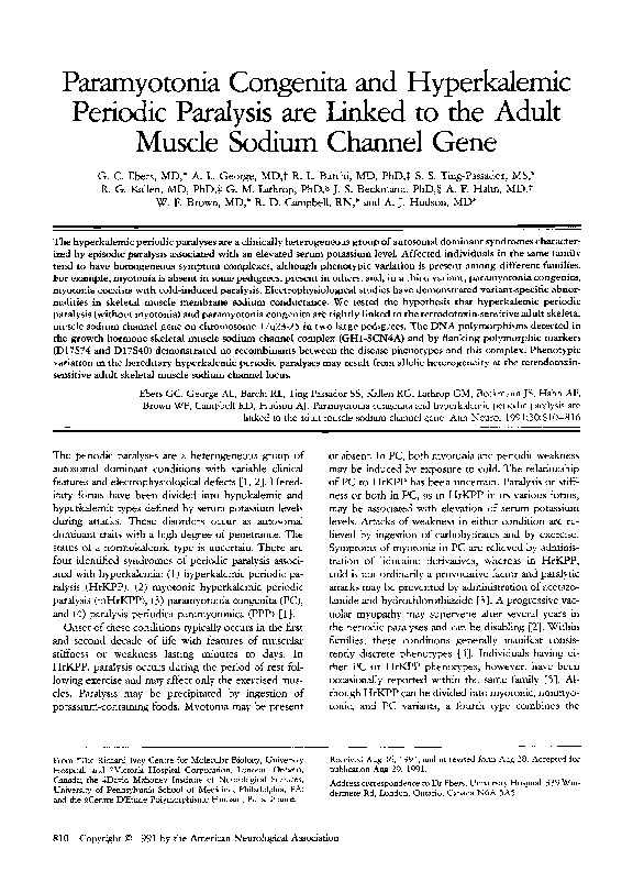 (PDF) Paramyotonia congenita and hyperkalemic periodic paralysis are ...
