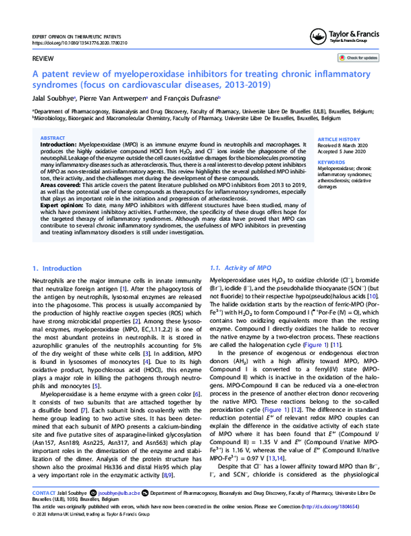 (PDF) A patent review of myeloperoxidase inhibitors for treating ...
