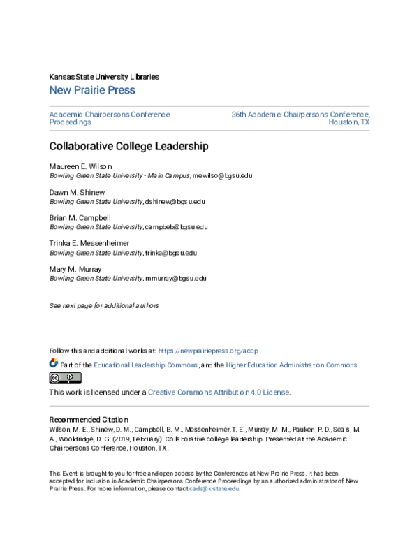 (PDF) Collaborative College Leadership