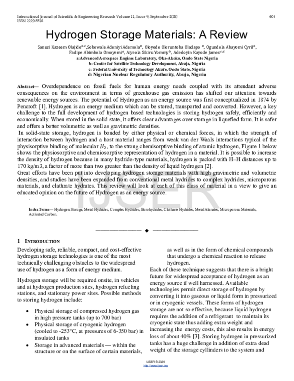 (PDF) Hydrogen Storage Materials: A Review