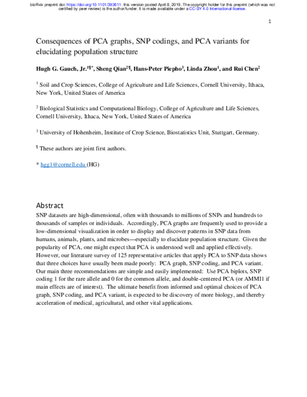 (PDF) Consequences of SNP codings, PCA variants, and PCA graphs for ...