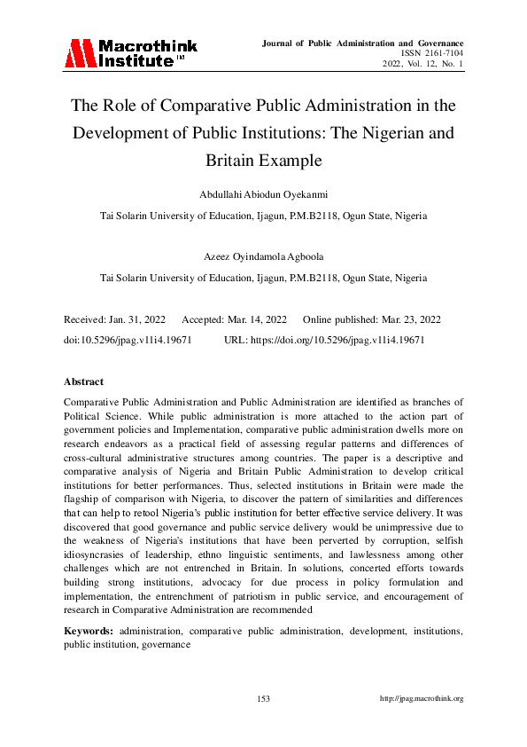 (PDF) The Role of Comparative Public Administration in the Development ...