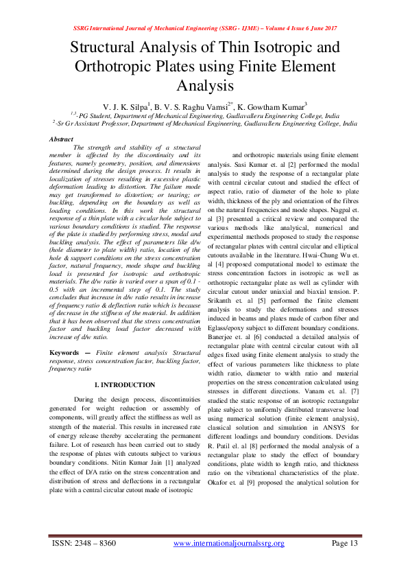 Pdf Structural Analysis Of Thin Isotropic And Orthotropic Plates Using Finite Element Analysis