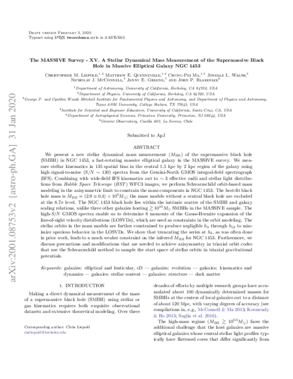 (PDF) The MASSIVE Survey. XV. A Stellar Dynamical Mass Measurement of ...