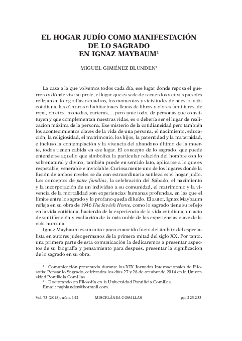 (PDF) El hogar judío como manifestación de lo sagrado en Ignaz Maybaum
