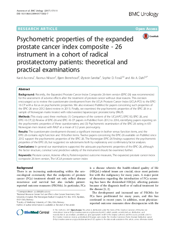 (PDF) Psychometric properties of the expanded prostate cancer index ...