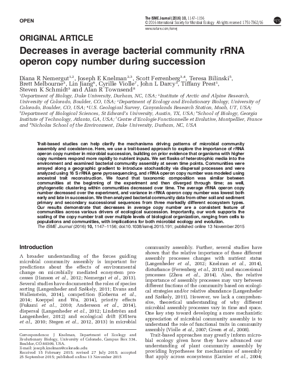 (PDF) Decreases in average bacterial community rRNA operon copy number ...