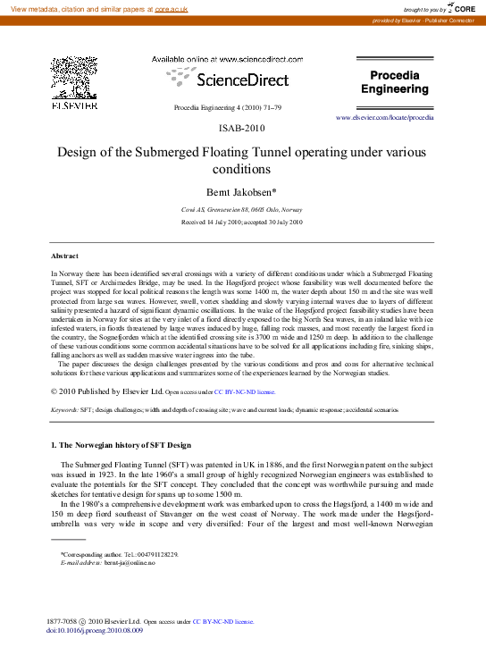 (PDF) Design of the Submerged Floating Tunnel operating under various conditions