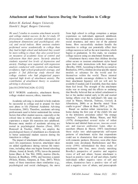 (PDF) Attachment and Student Success During the Transition to College