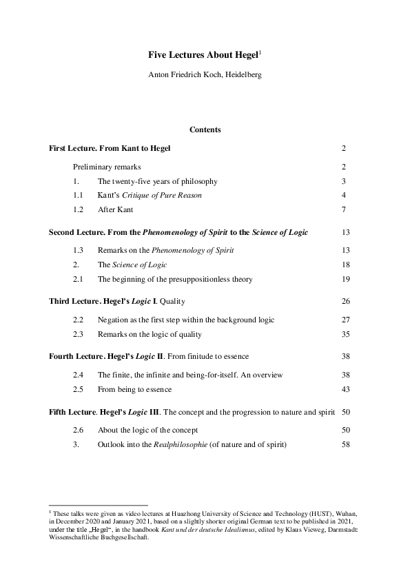 (PDF) Five Lectures About Hegel