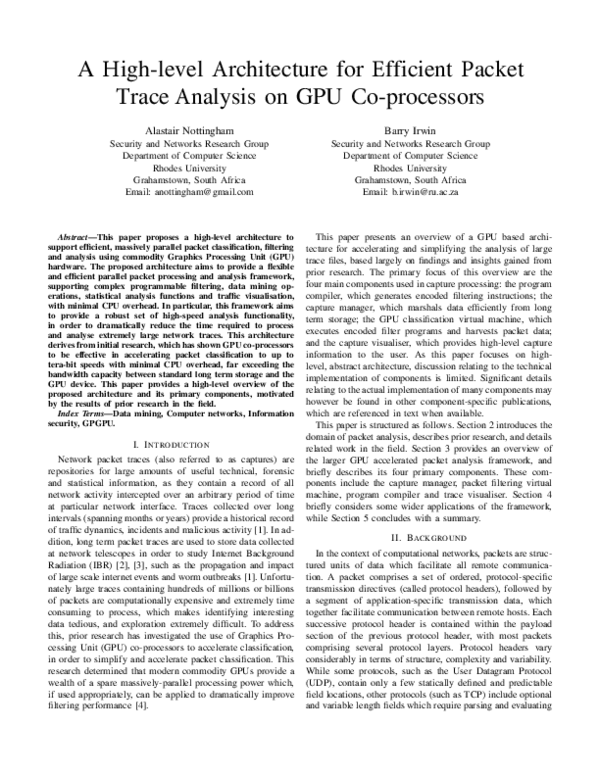 (PDF) A high-level architecture for efficient packet trace analysis on GPU co-processors