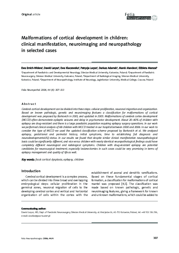 (PDF) Malformations of cortical development in children: clinical ...