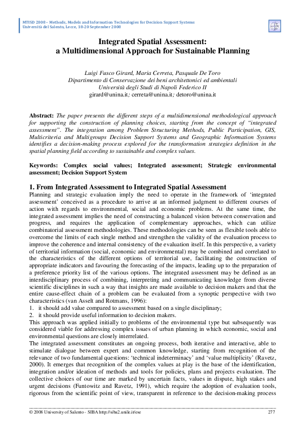 (PDF) Integrated Spatial Assessment: a Multidimensional Approach for Sustainable Planning