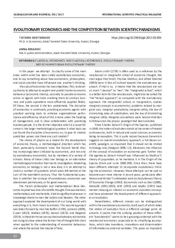 (PDF) Evolutionary economics and the competition between scientific ...