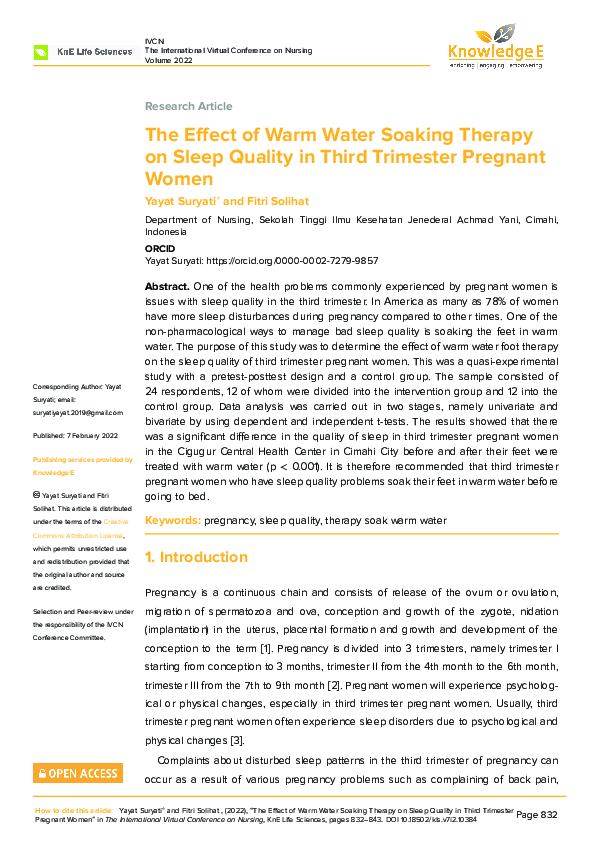 (PDF) The Effect of Warm Water Soaking Therapy on Sleep Quality in ...