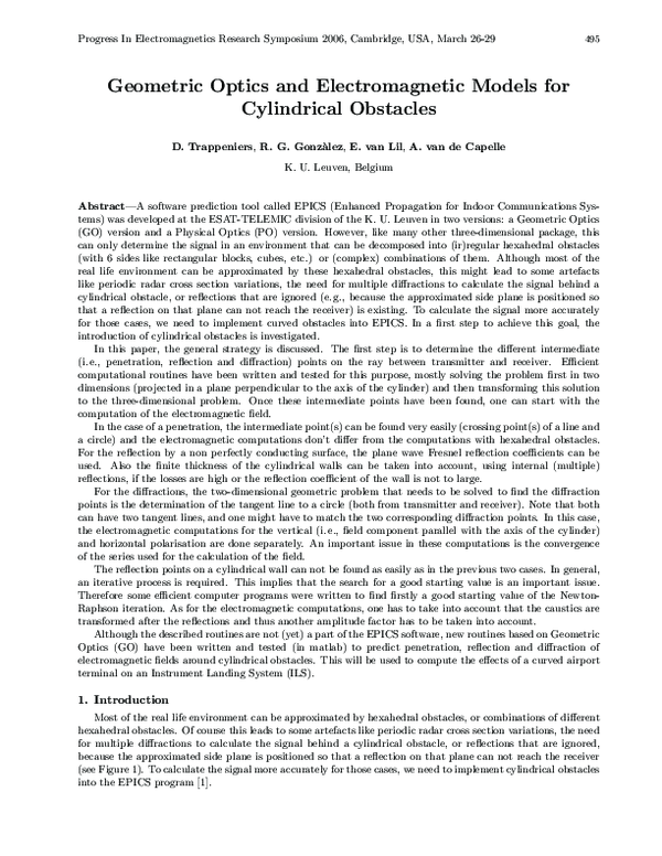 (PDF) Geometric Optics and Electromagnetic Models for Cylindrical Obstacles