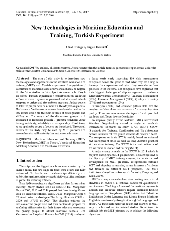 (PDF) New Technologies in Maritime Education and Training, Turkish ...