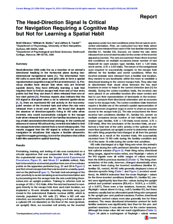 (PDF) The Head-Direction Signal Is Critical for Navigation Requiring a ...