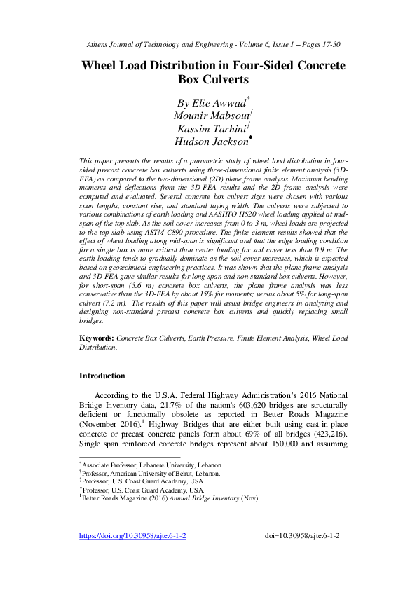 (PDF) Wheel Load Distribution in Four-Sided Concrete Box Culverts