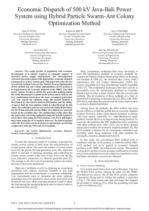 (PDF) Economic Dispatch of 500 kV Java-Bali Power System using Hybrid Particle Swarm-Ant Colony ...