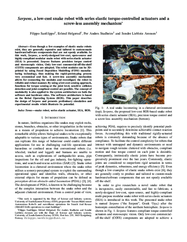 (PDF) Serpens, A Low-Cost Snake Robot with Series Elastic Torque-Controlled Actuators and A ...
